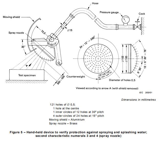 手持ち型水スプレー ノズル、進入保護試験装置IPX3/IPX4